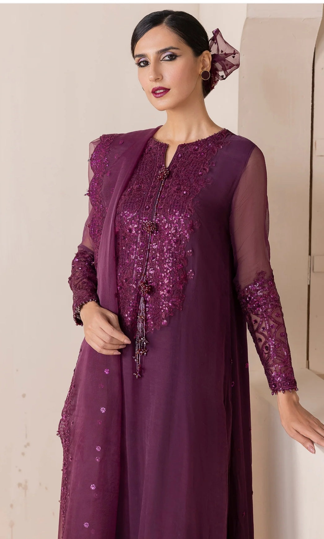 Magenta Maroon chiffon 3pc – Monz Fashion