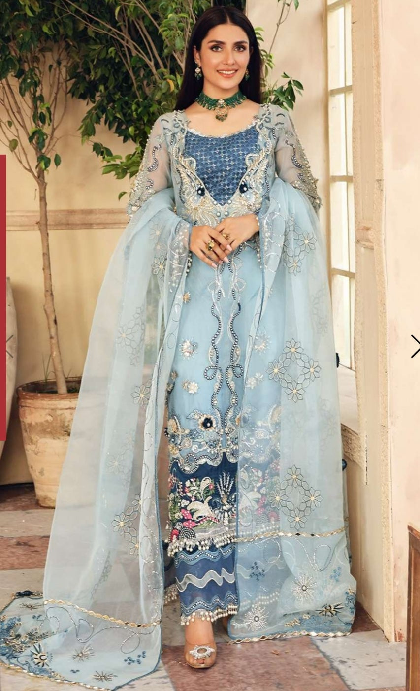 Sky Blue Heavy Organza 3 Piece – Monz Fashion