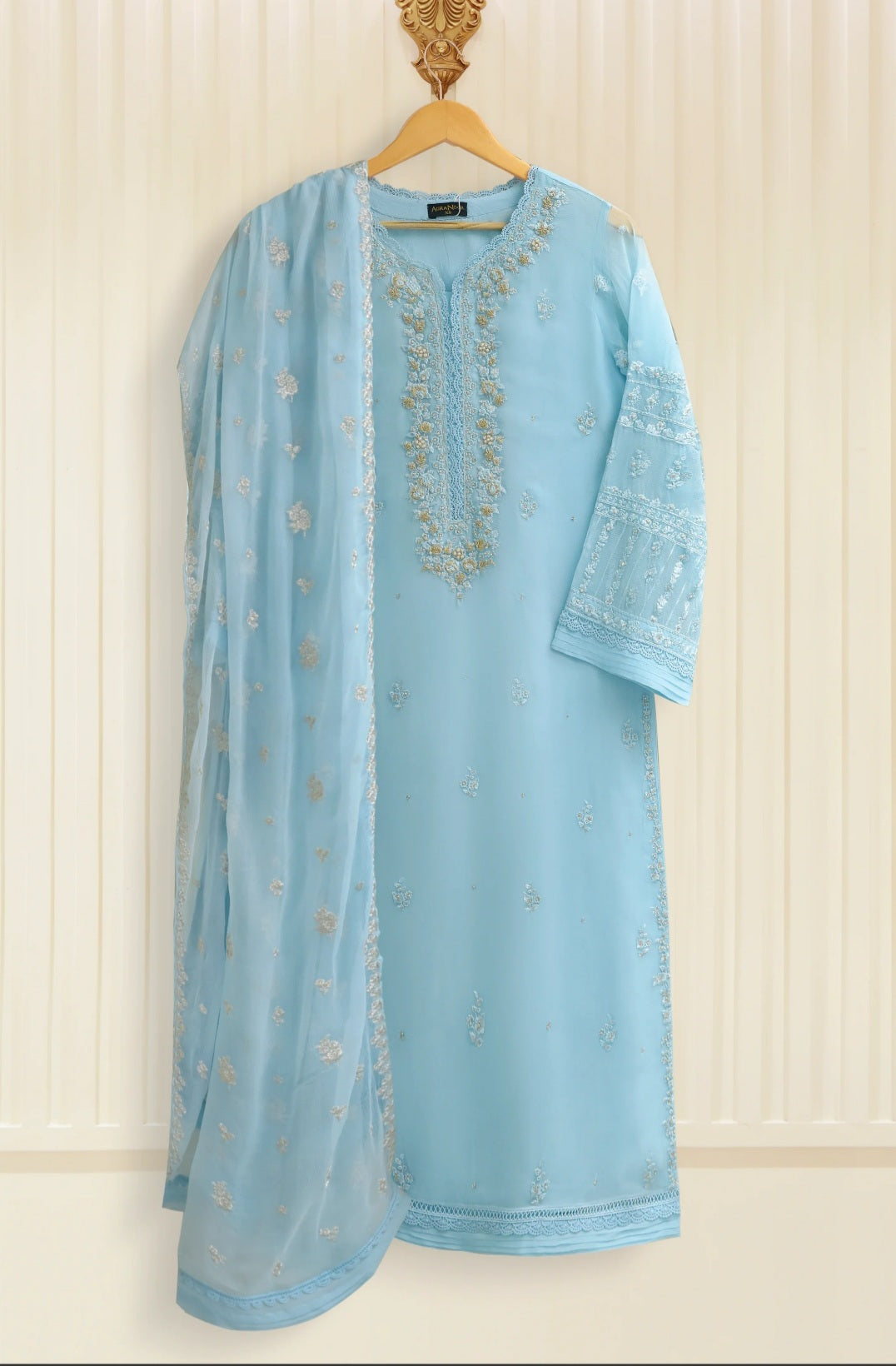 Sky blue chiffon 3pc – Monz Fashion