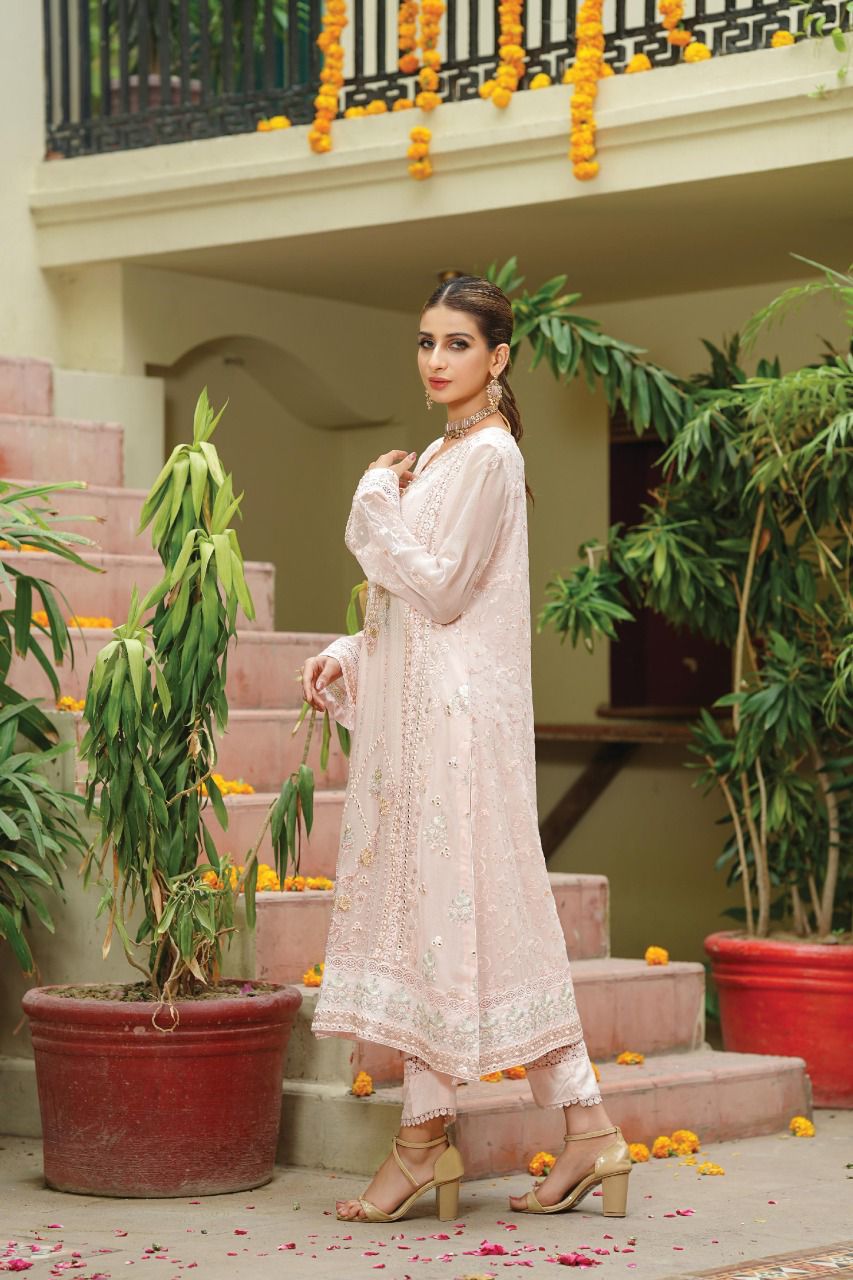 Pastel pink chiffon 3pc – Monz Fashion