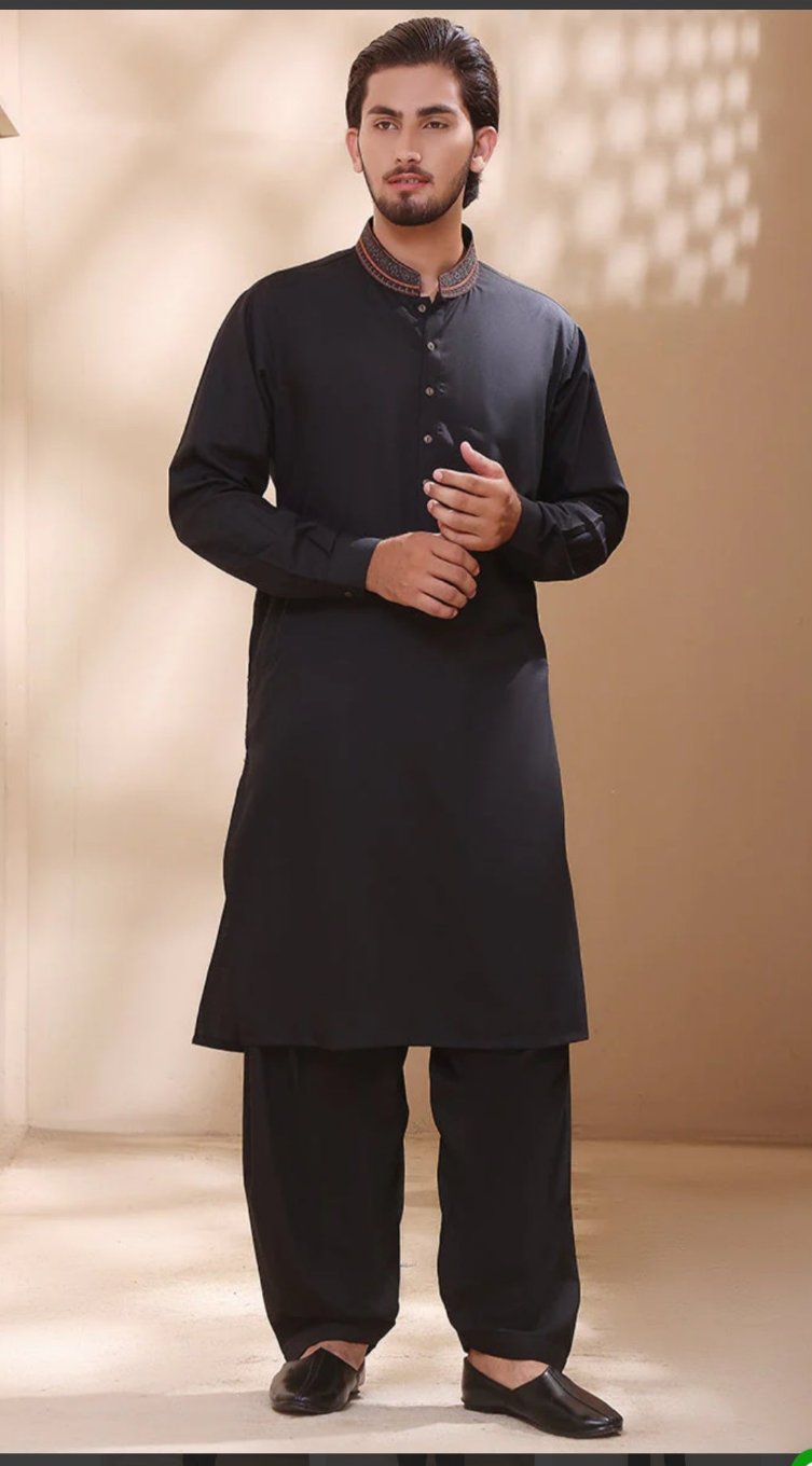 Black Embroiderd Mens Kameez Shalwar – Monz Fashion